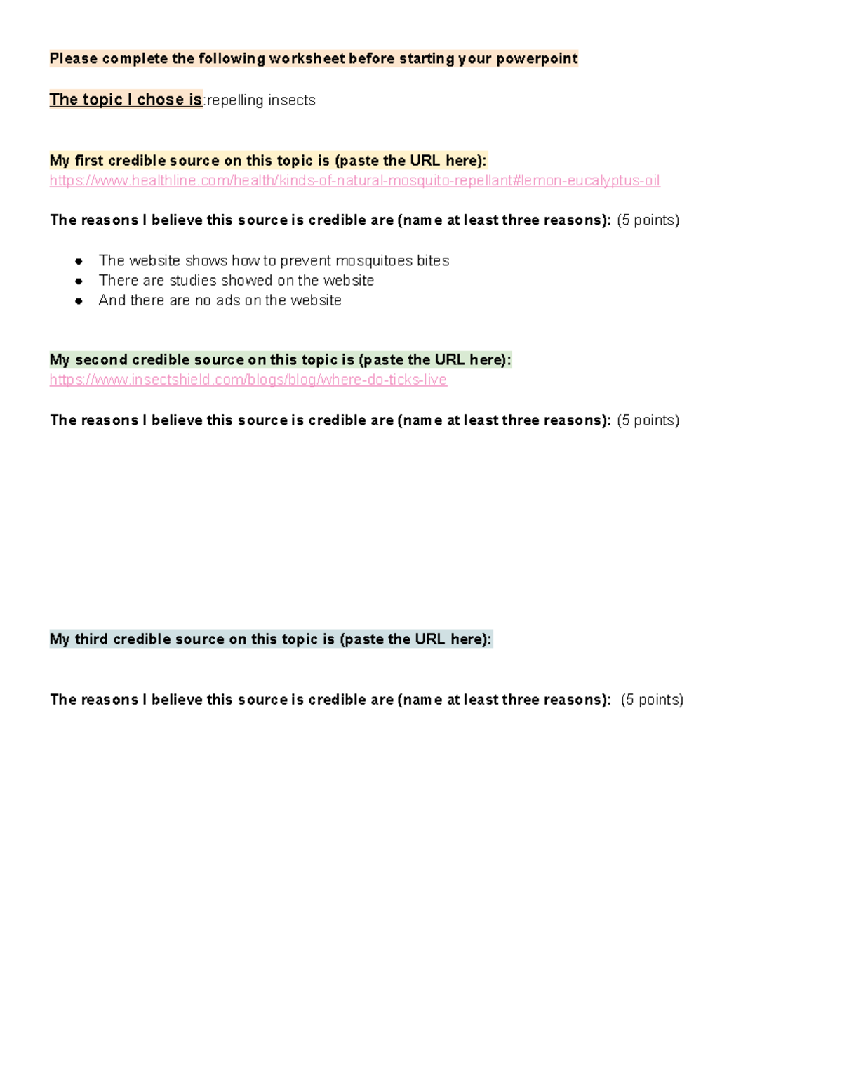 Copy of Research Three Credible Sources - Reponse - Please complete the ...