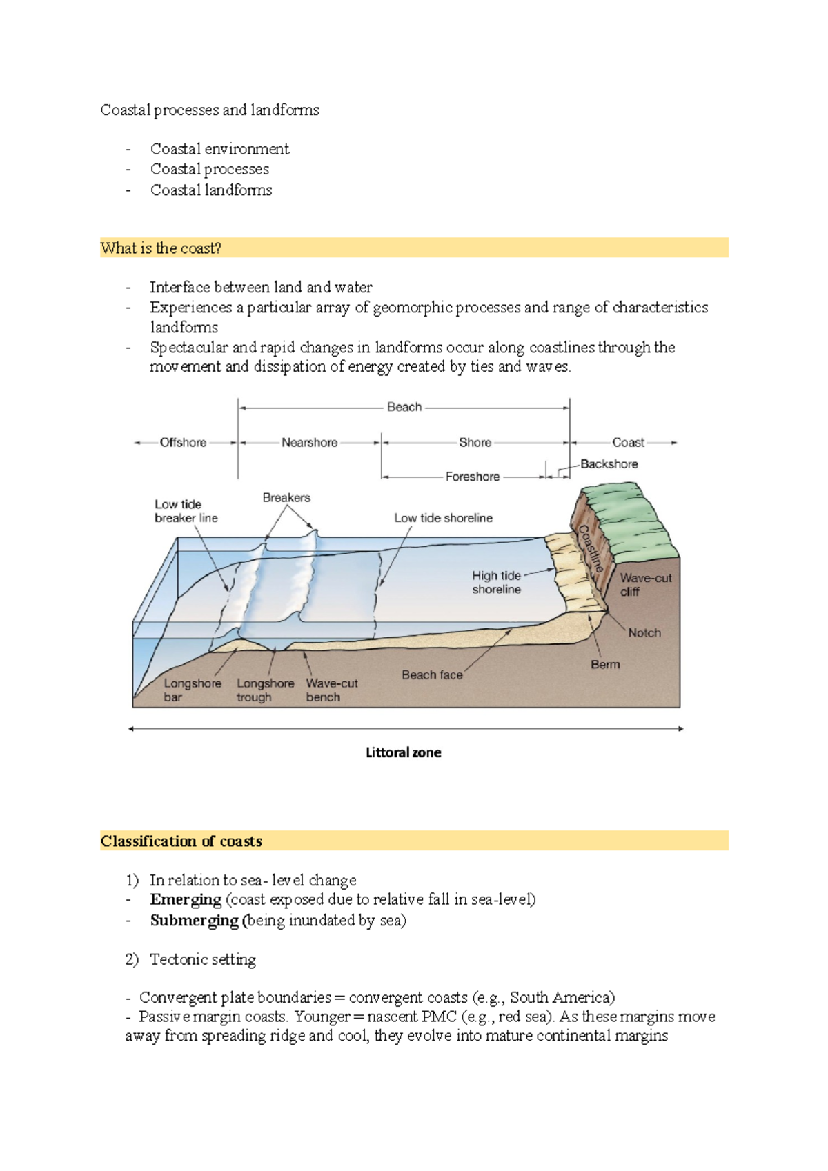 Coastal Processes and Landforms: Geomorphology Lecture Notes - Studocu
