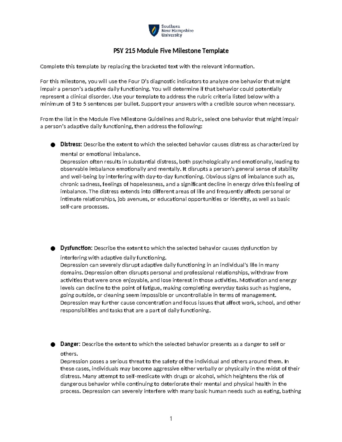 PSY 215 Module Five Milestone: Analyzing Behavior and Clinical Disorder ...