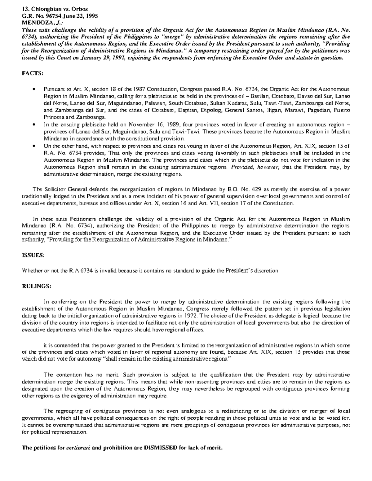 13-Chiongbian vs Orbos - Case Digest Analysis and Rulings Overview ...