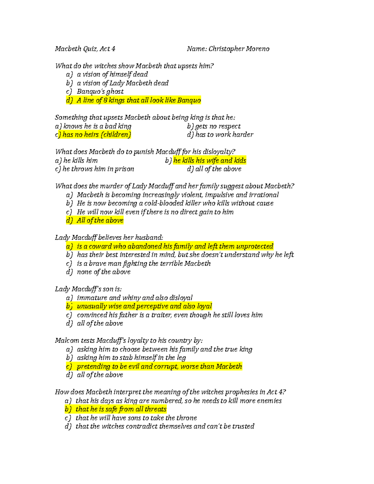 Macbeth Quiz: Analysis of Act 4 Insights and Key Points - Studocu