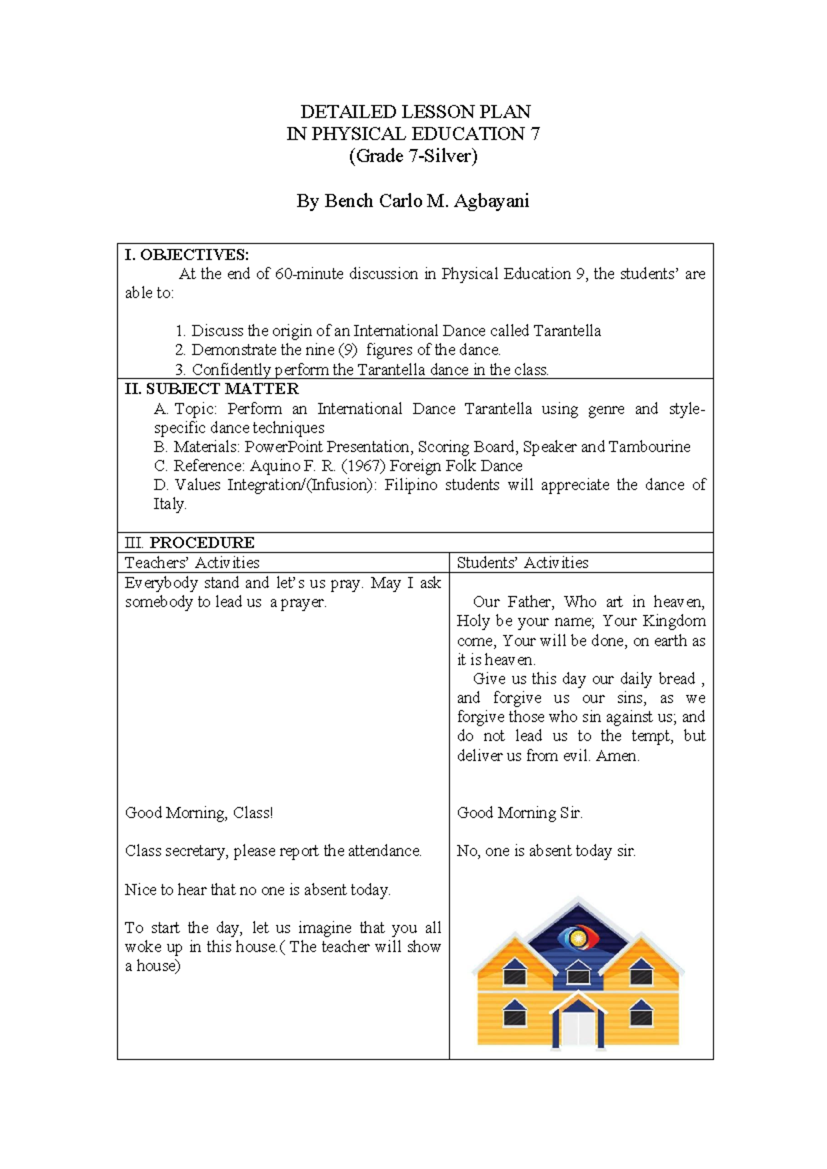 Detailed Lesson Plan (DLP) for Physical Education 7: Tarantella Dance ...