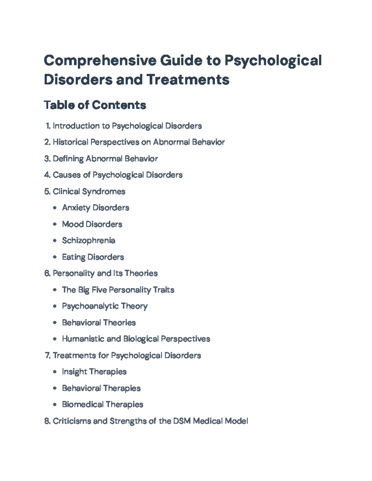 Comprehensive Guide to Psychological Disorders and Treatments ...