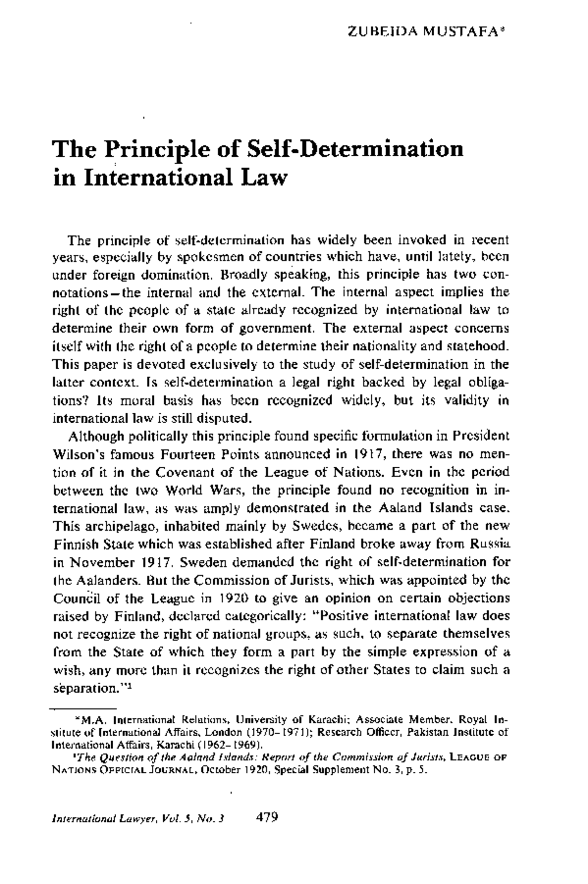 The Principle of Self-Determination in International Law: An Analysis ...