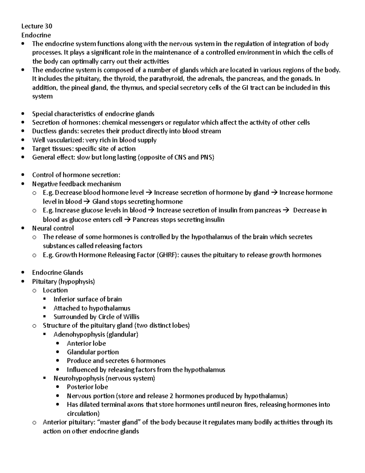 Lecture 30 - Endocrine System Overview and Hormones Functions - Studocu