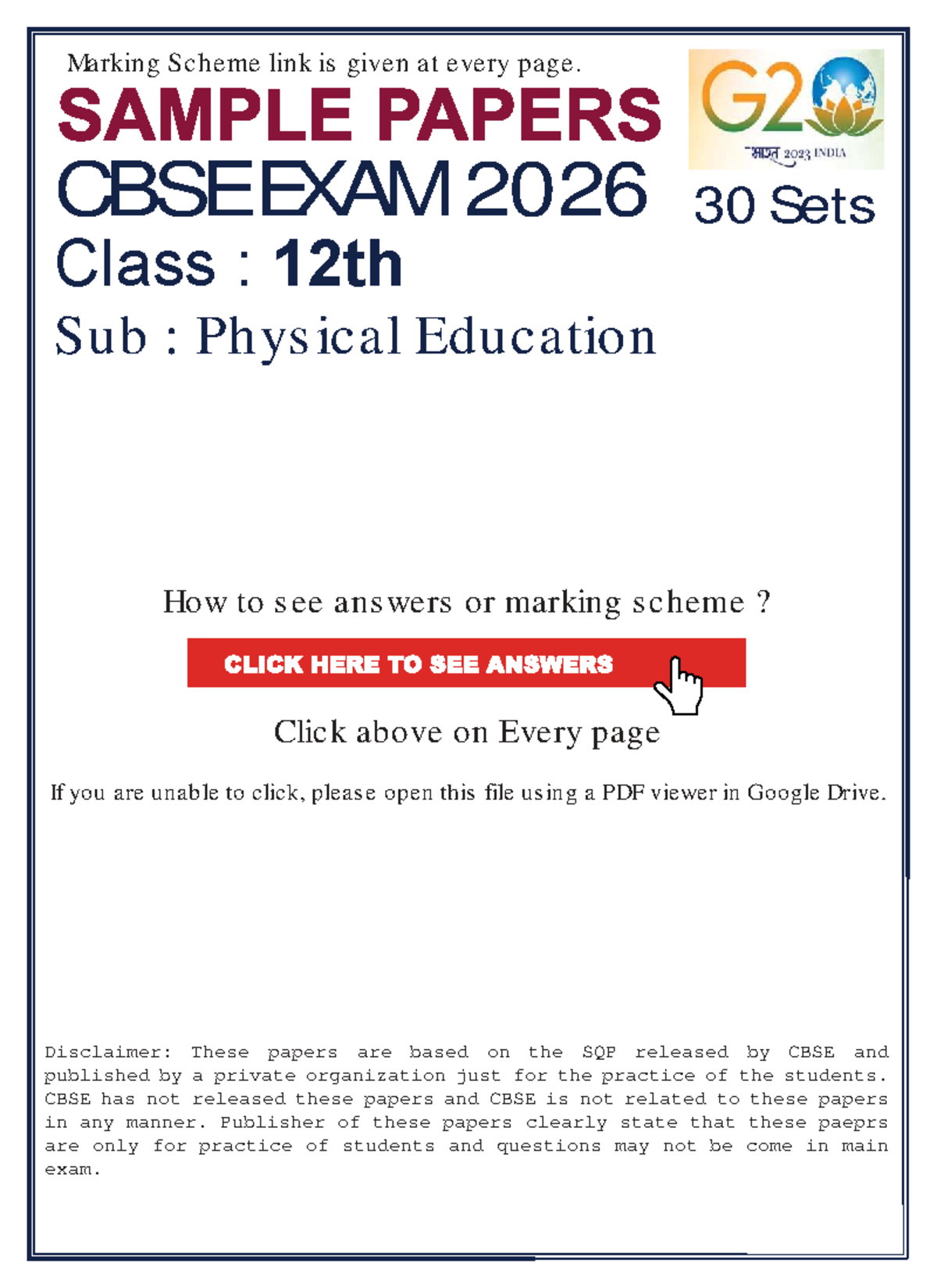 CBSE Class 12 Physical Education Sample Papers (2026) - 30 Sets - Studocu