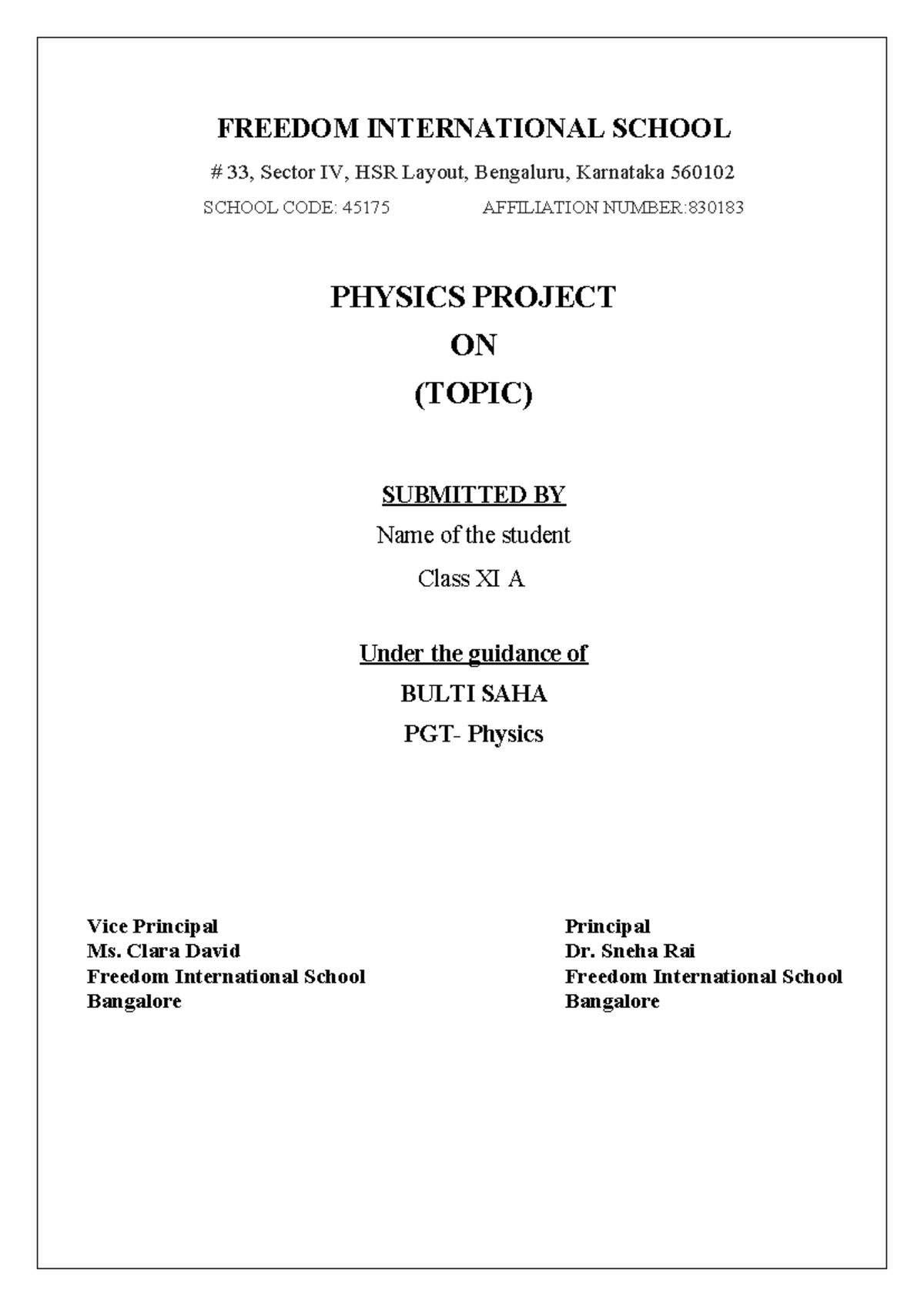 Physics Project Report Guidelines for Class XI A (Code: 45175) - Studocu