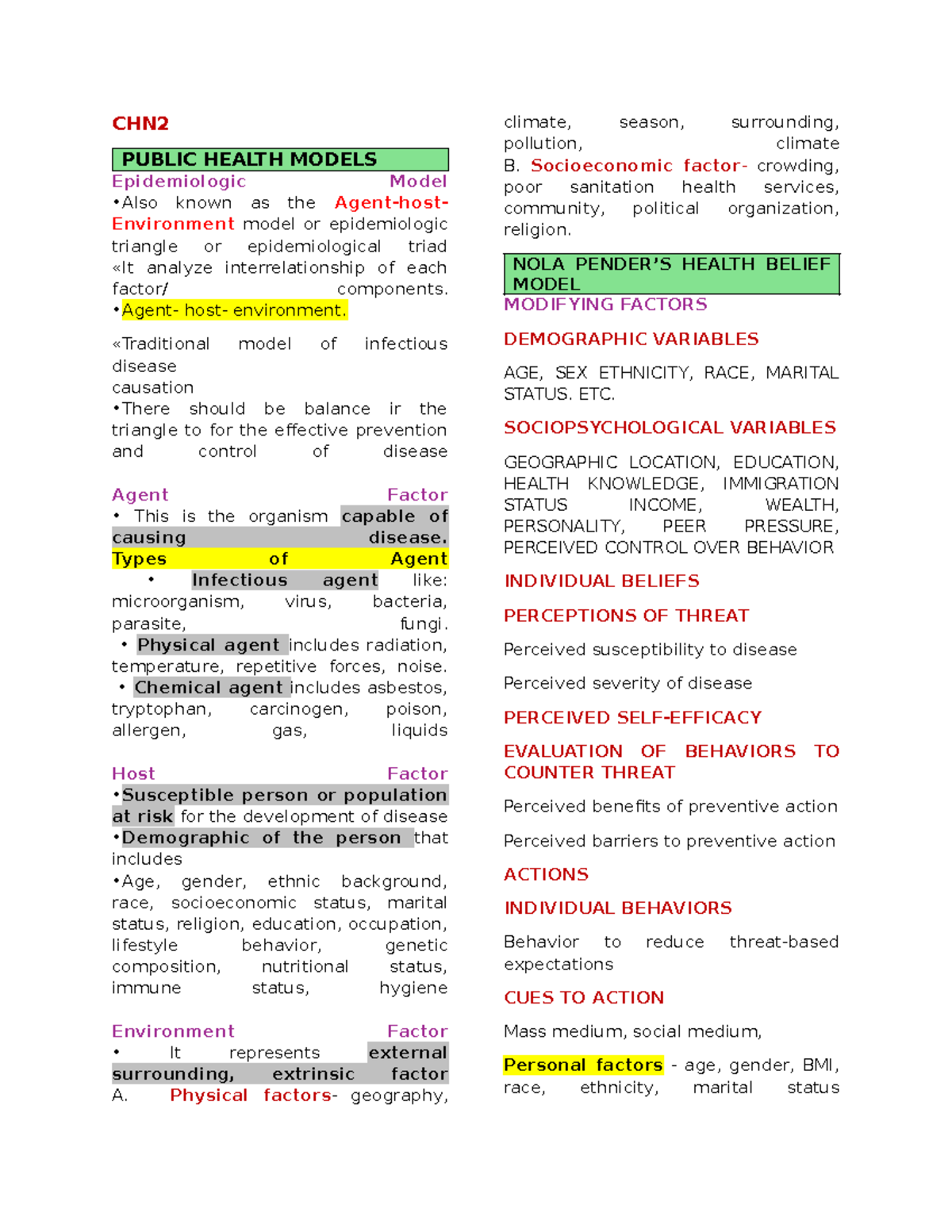 CHN2 Epidemiology and Public Health Models Reviewer - Studocu