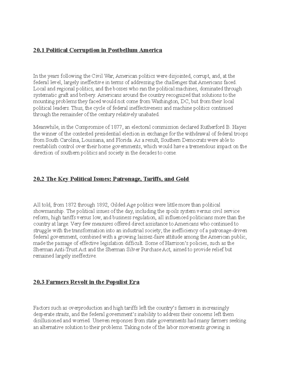 US History Chapter 20 Summary: Postbellum Political Dynamics - Studocu