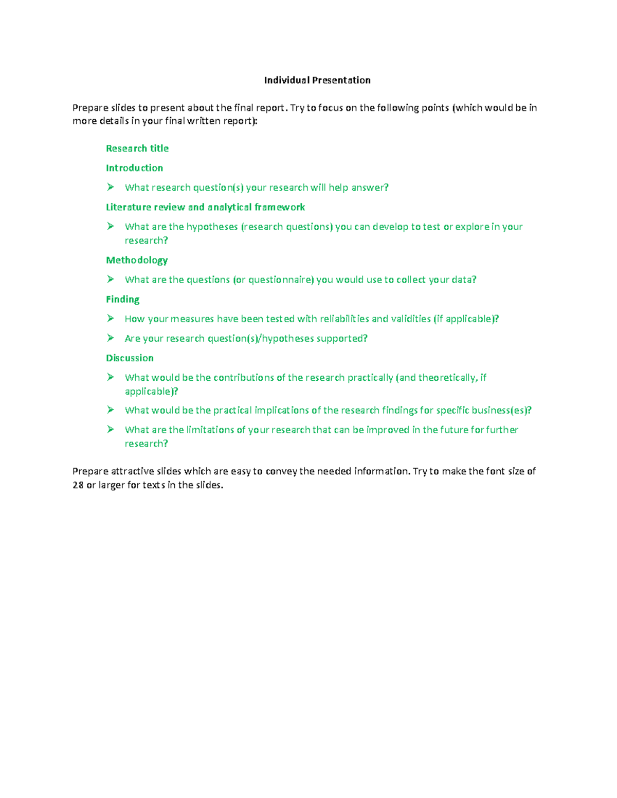 Applied Research - Final Presentation Guide (Course Code: 0566) - Studocu