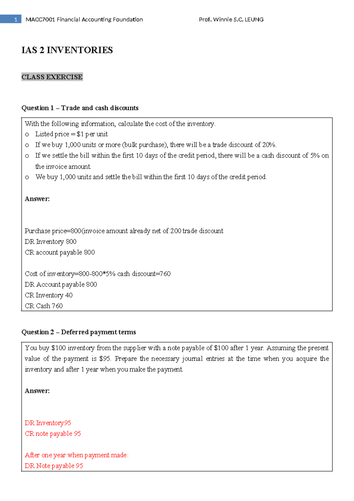 Class Exercise 2 - MACC7001 Financial Accounting Practice Material ...