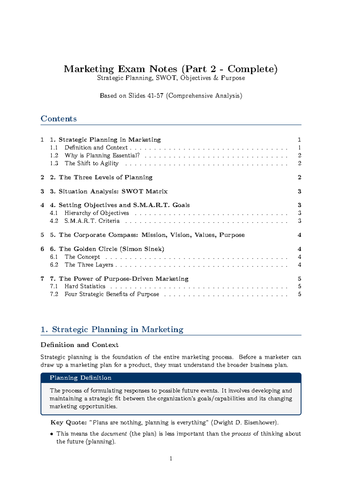 Marketing Exam Notes (Part 2): Strategic Planning & SWOT Analysis - Studocu