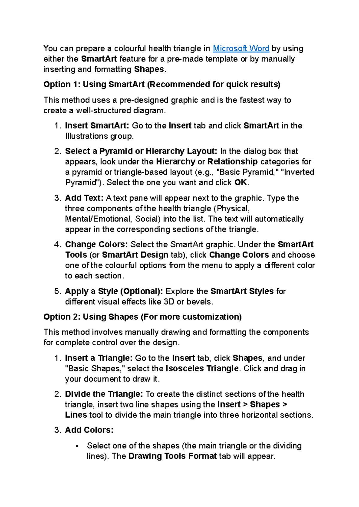 Creating a Colorful Health Triangle in Microsoft Word: ICT Project ...