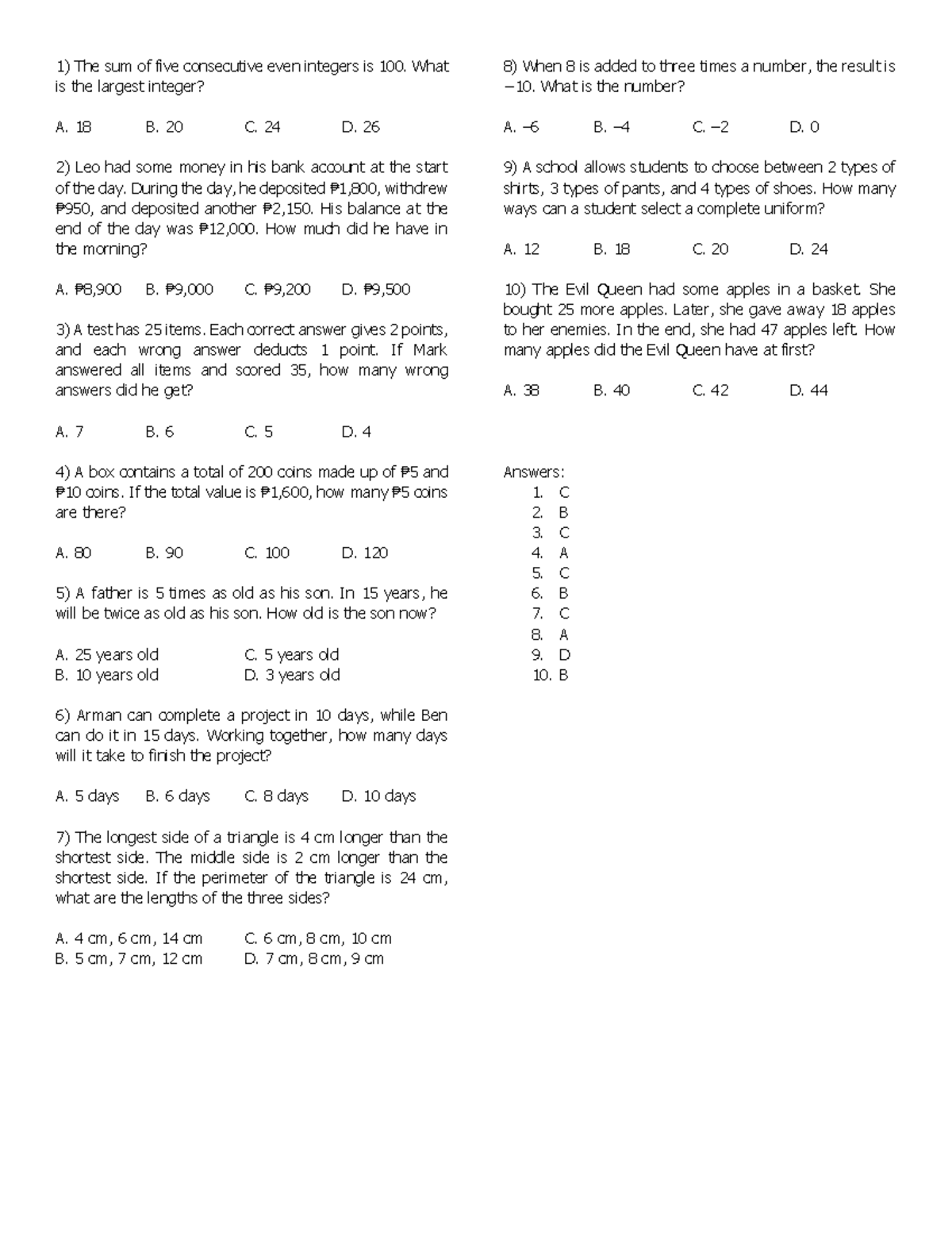 Math Problem-Solving Questions for Course MATH101 - Studocu