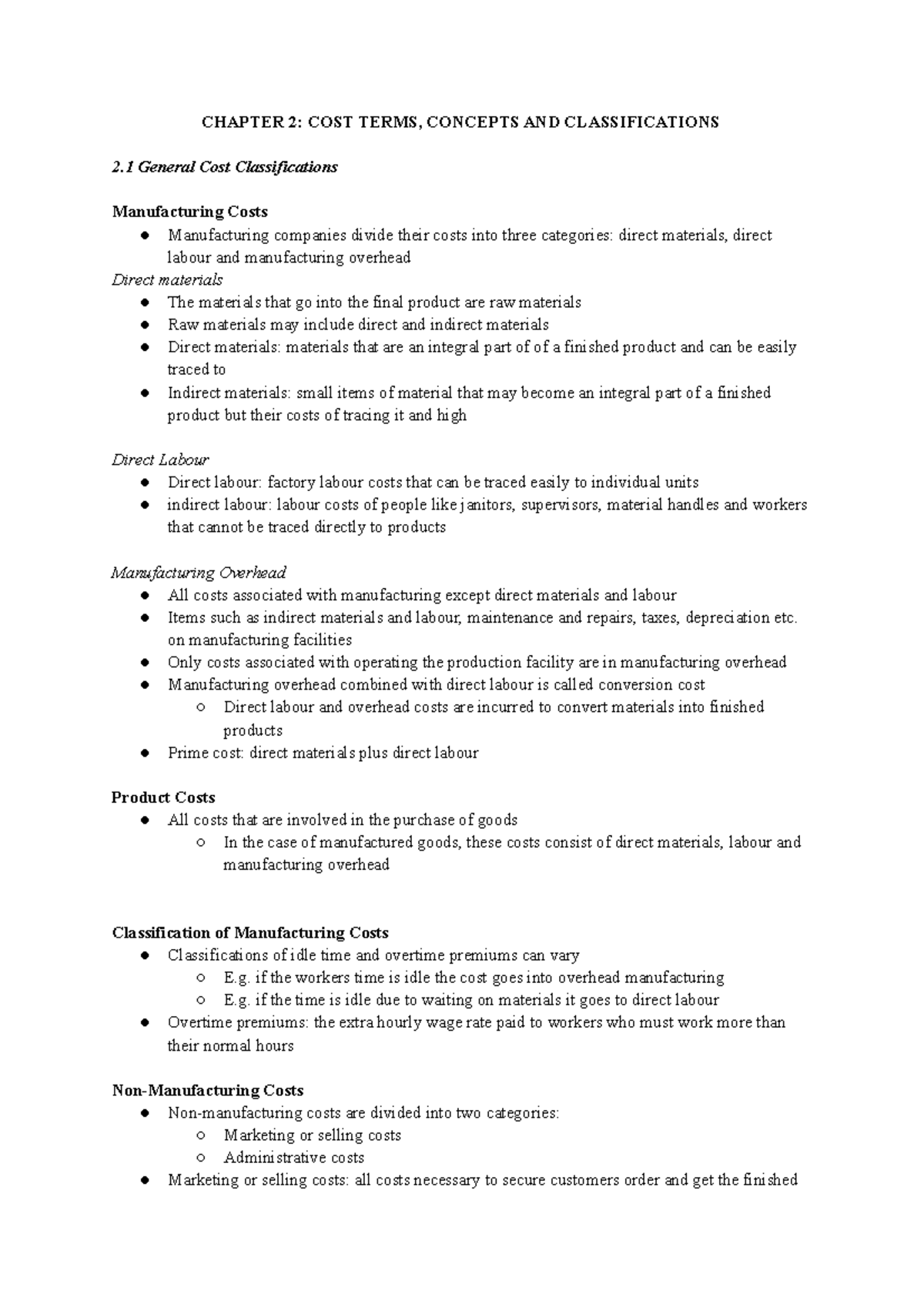 Chapter 2 COST Terms, Concepts AND Classifications - CHAPTER 2: COST TERMS, CONCEPTS AND - Studocu