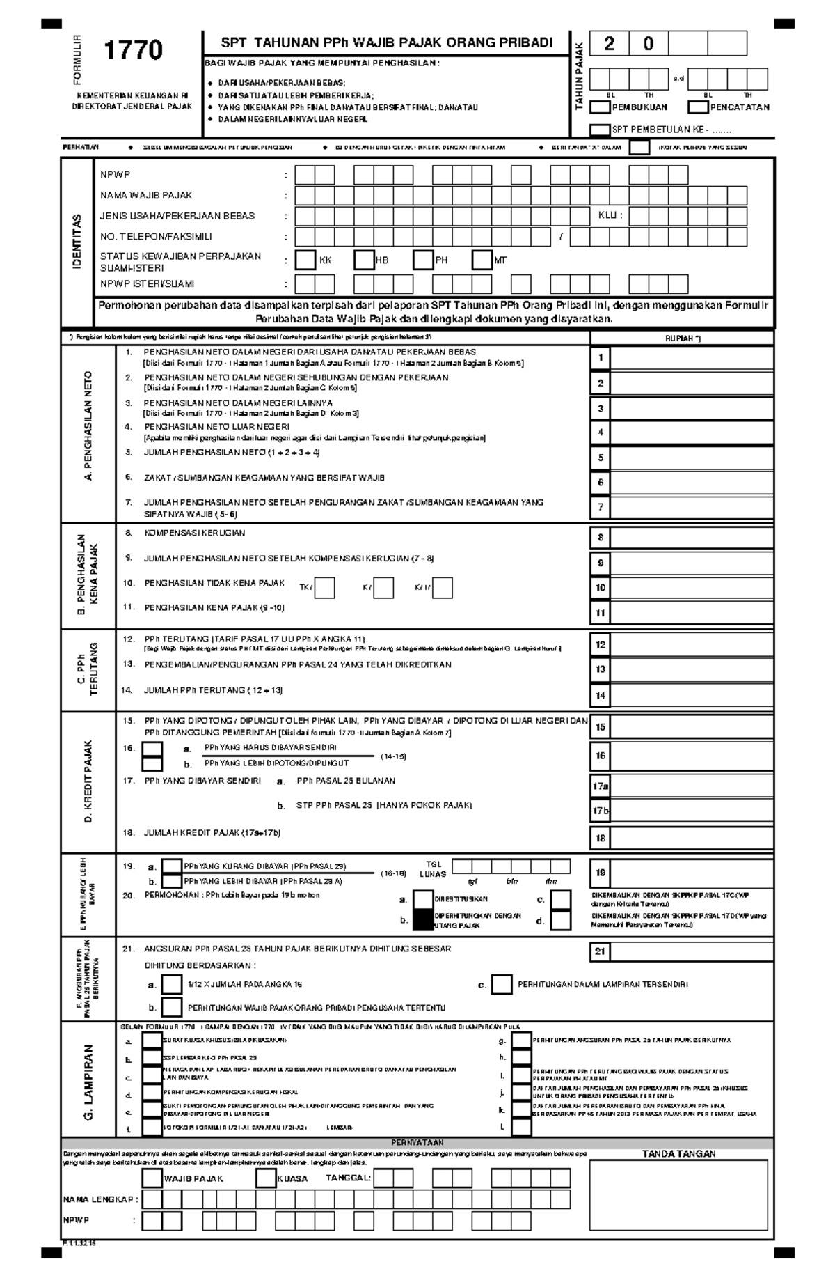 FORM 1770 - SPT TAHUNAN INDUK 1770 - BAGI WAJIB PAJAK YANG MEMPUNYAI ...