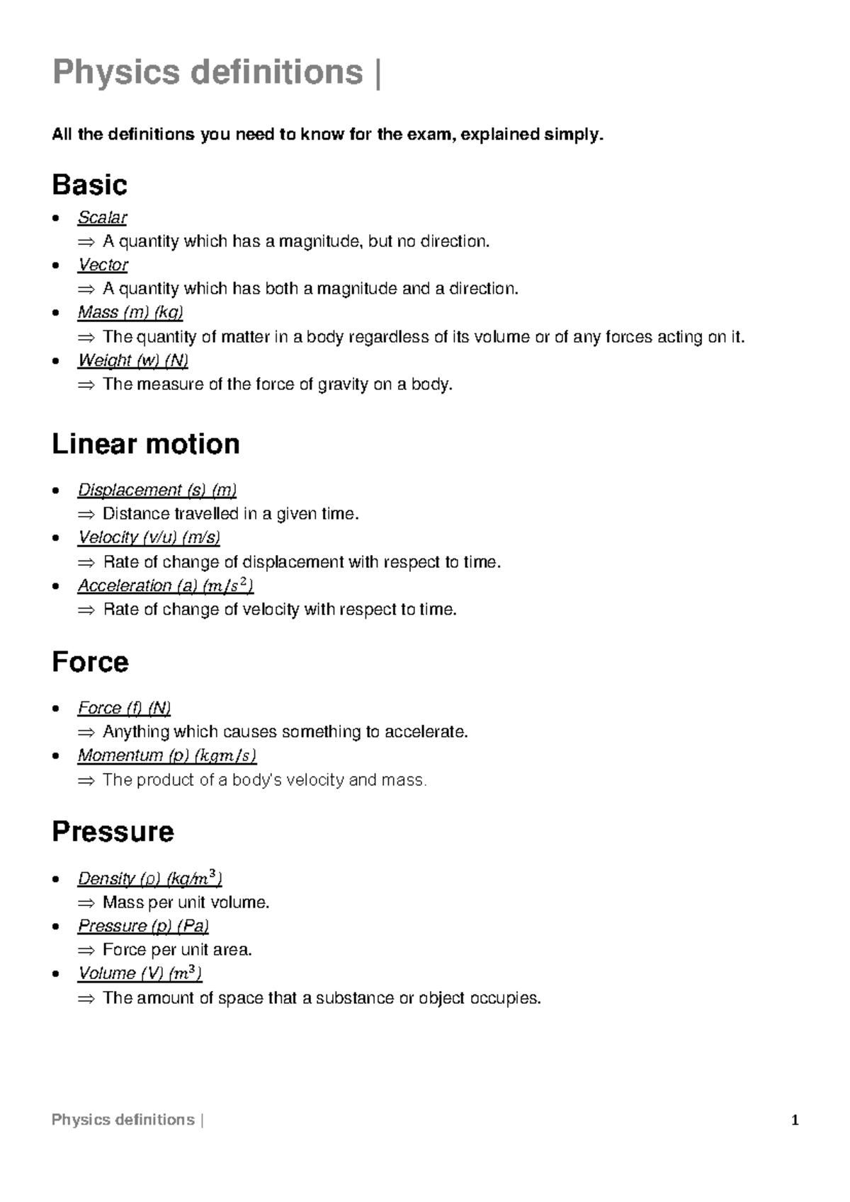 Definition in phy - this is a reviewer - Physics definitions | All the ...