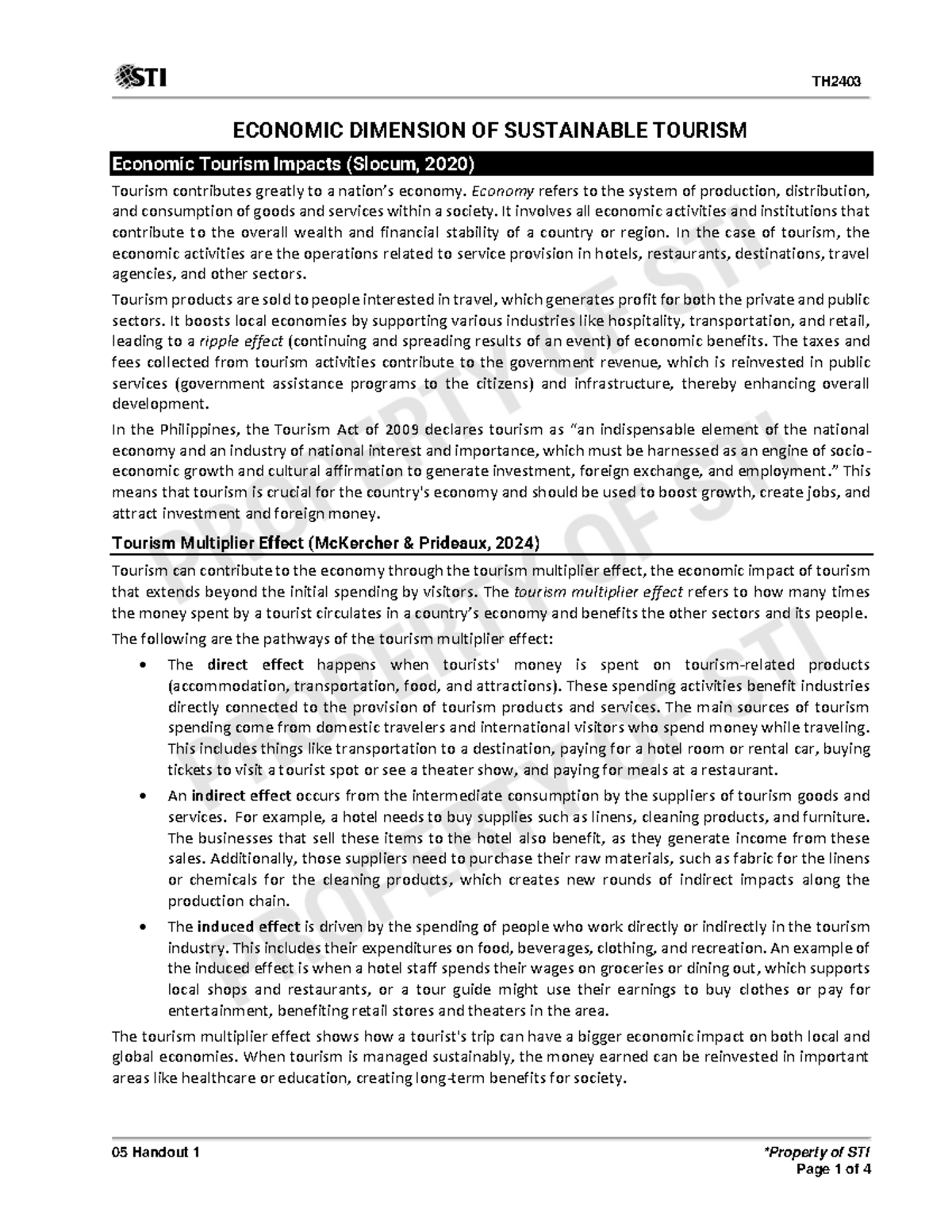 Economic Impacts of Tourism: Benefits and Challenges (TH2403) - Studocu