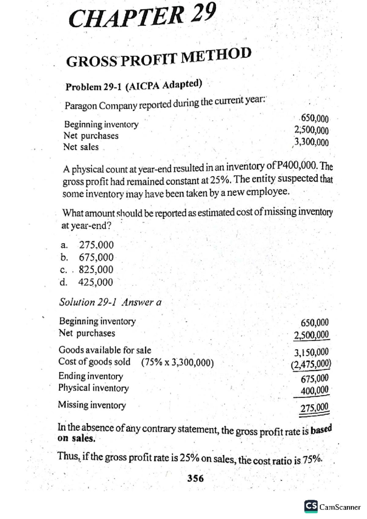 Chapter 29-32 Solutions: Gross Profit Method Problems (AICPA Adapted ...
