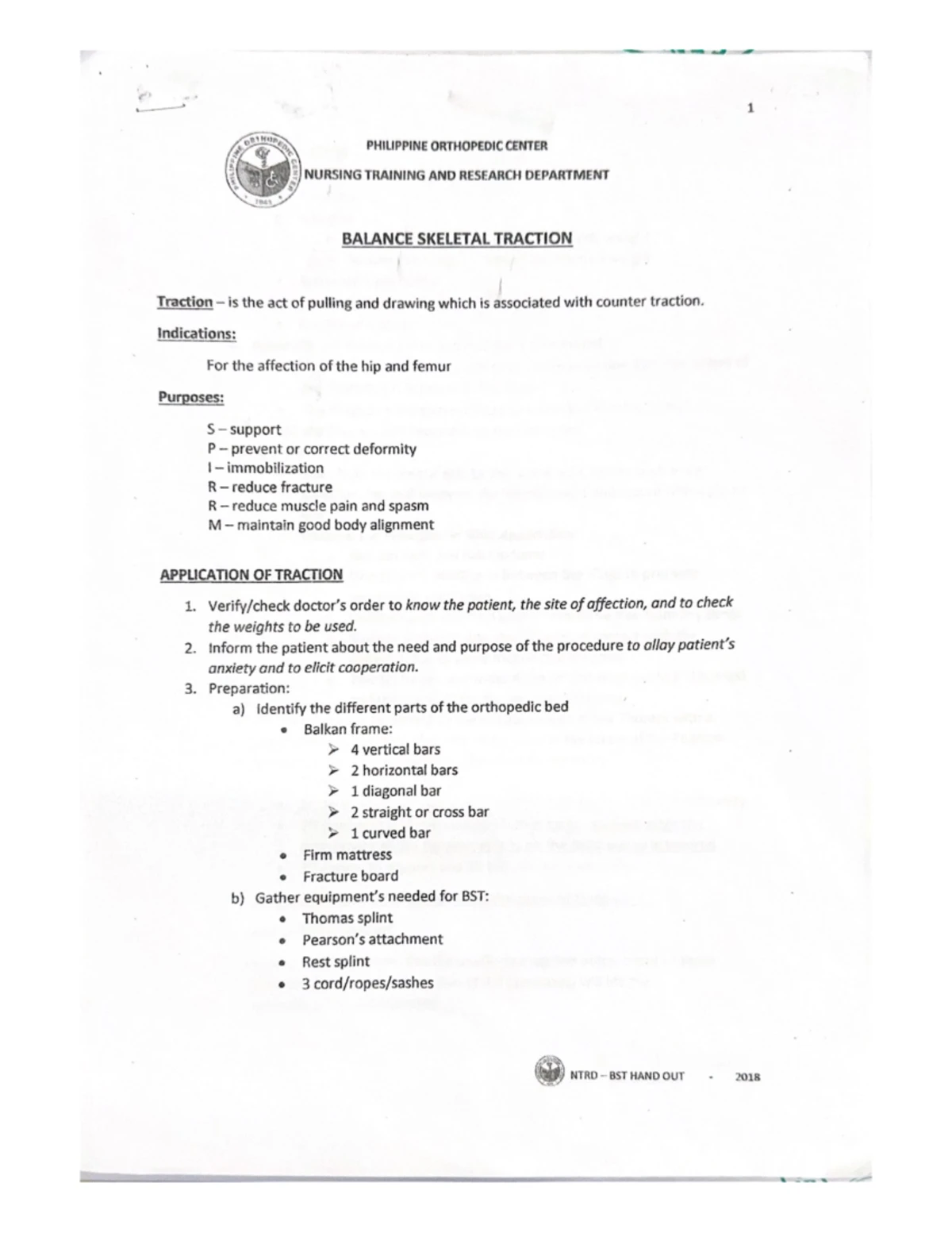 Balance Skeletal Traction Techniques and Nursing Care Guide - Studocu