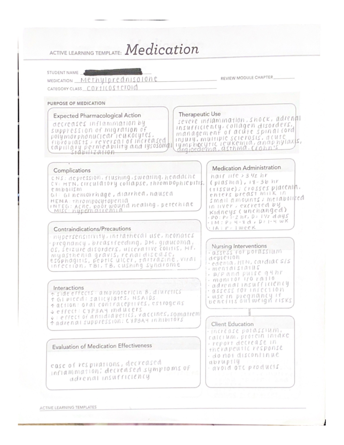 ATI Drug Template Methylprednisolone - ACTIVE LEARNING TEMPLATE: Me ...