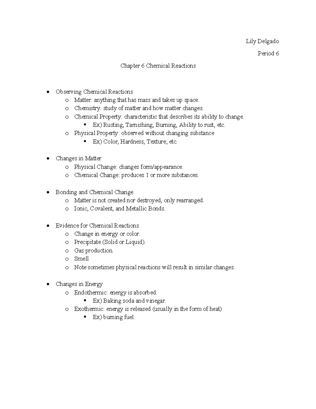 Chapter 6: Chemical Reactions - Key Concepts & Principles (Chem 101 ...