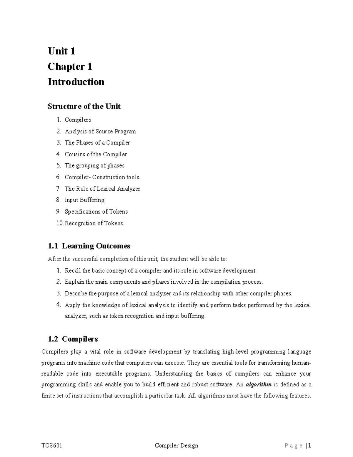 TCS601 Compiler Design: Unit 1 - Introduction to Compilers and Phases ...