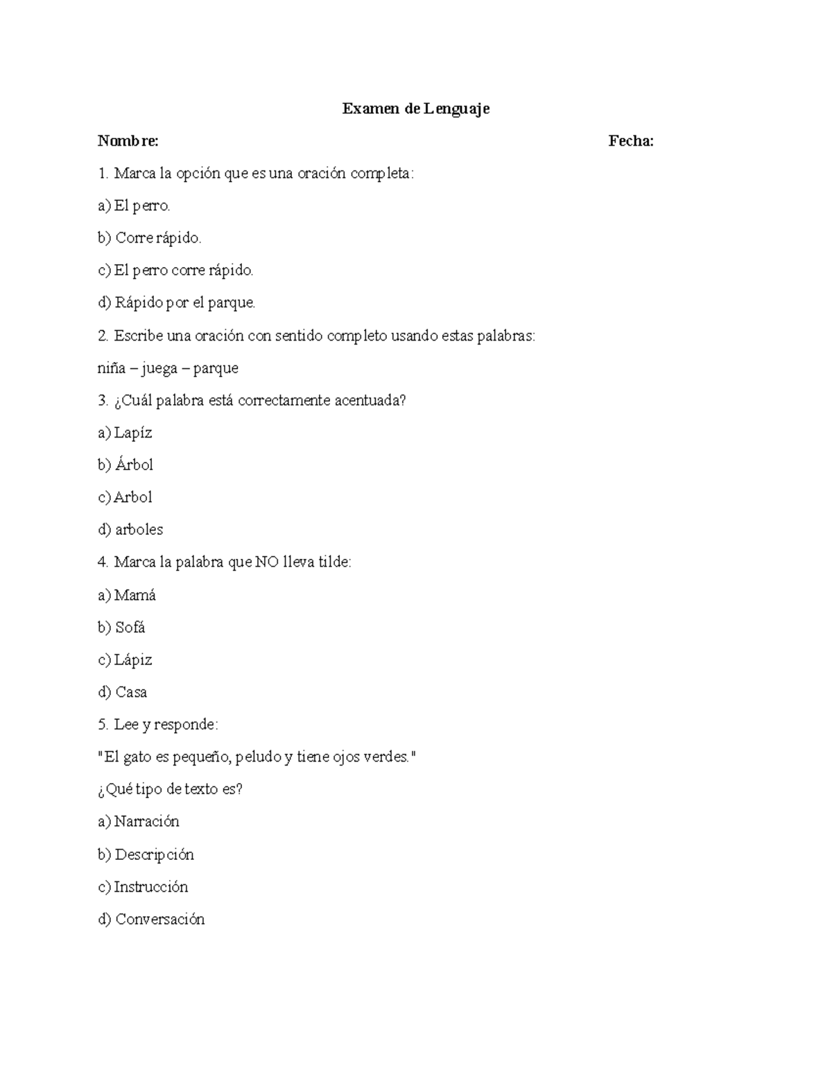 Examen de Lenguaje - Elsa: Preguntas y Respuestas - Studocu