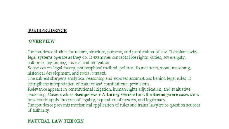 JURISPRUDENCE 1: Key Concepts and Theories Overview - Studocu