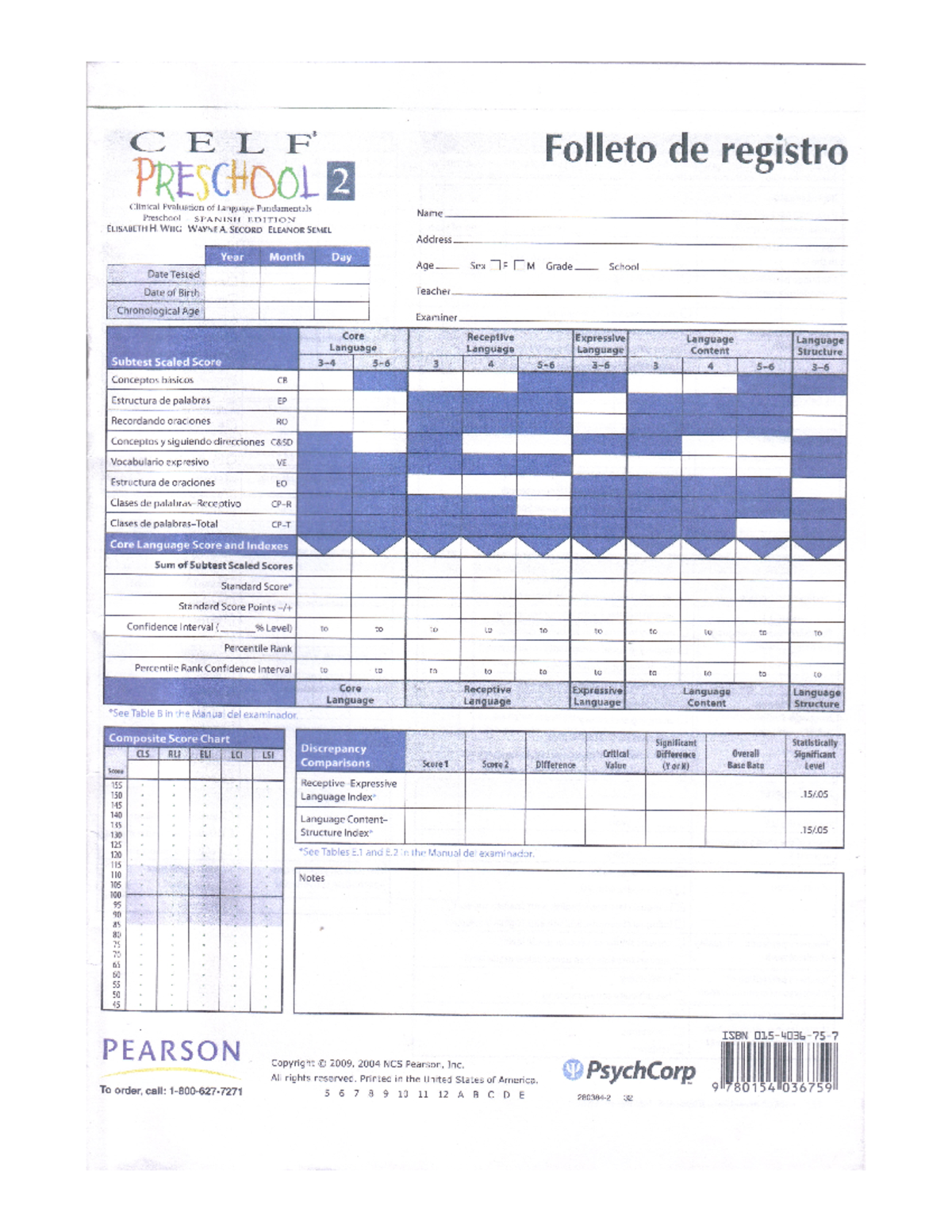 CELF Preschool Assessment Protocol: Spanish Edition Guide - Studocu