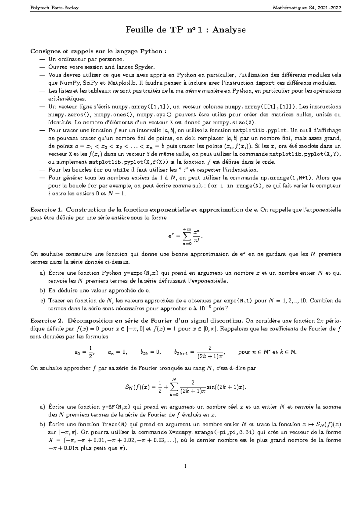 TP1 - Polytech Mathématiques S4 : Analyse Python et Séries de Fourier ...