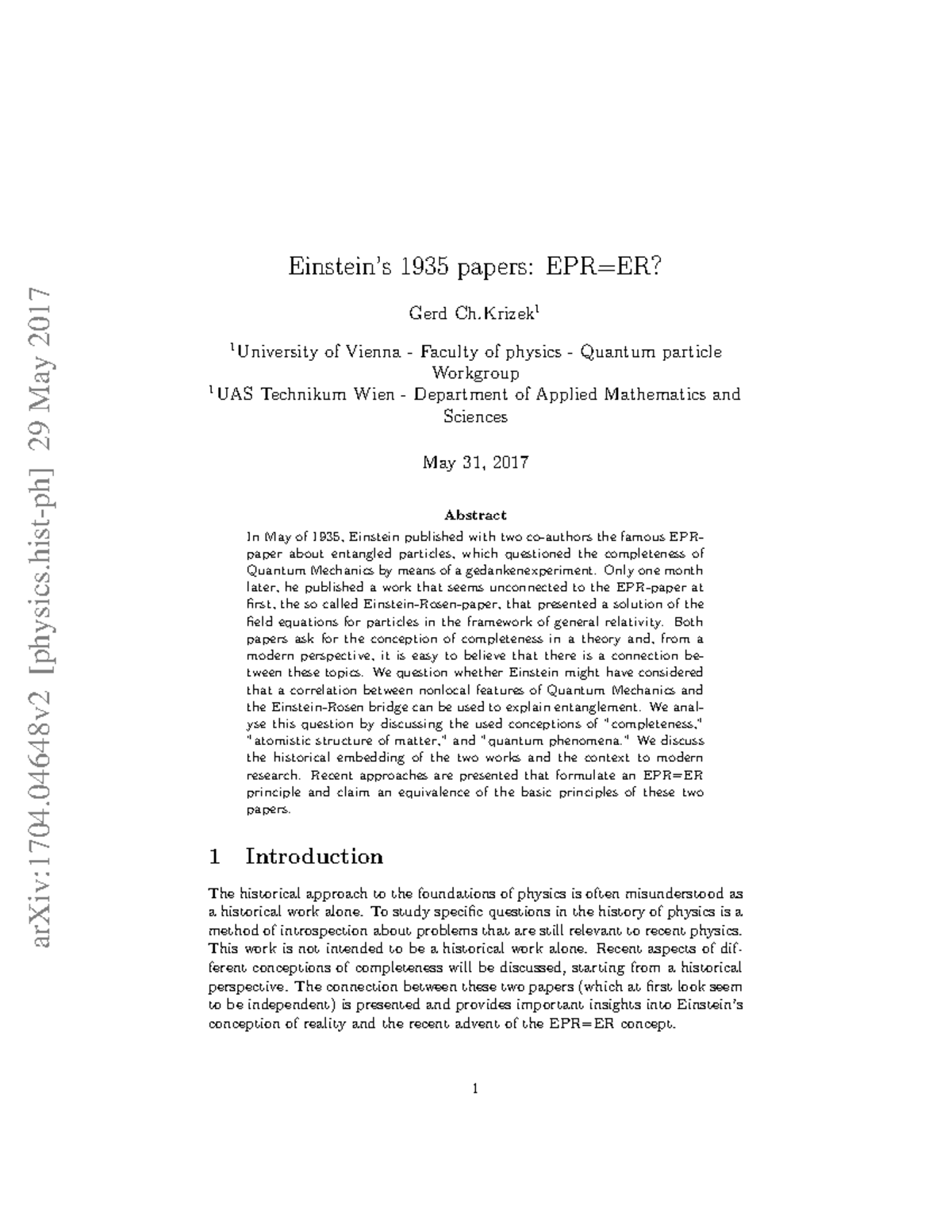 EPR and ER: Exploring Completeness in Quantum Mechanics (1704) - Studocu