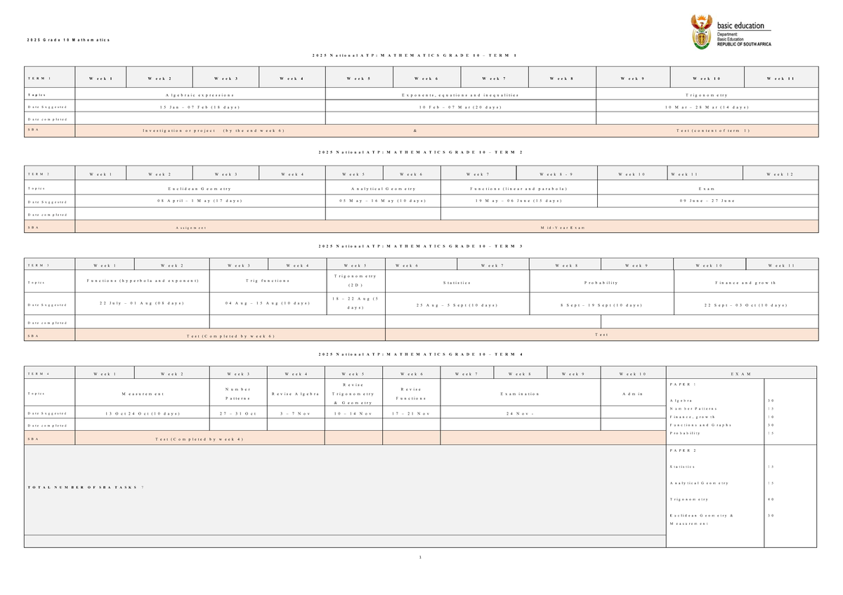 2025 Grade 10 Maths DBE ATP Final Prep Guide - Studocu