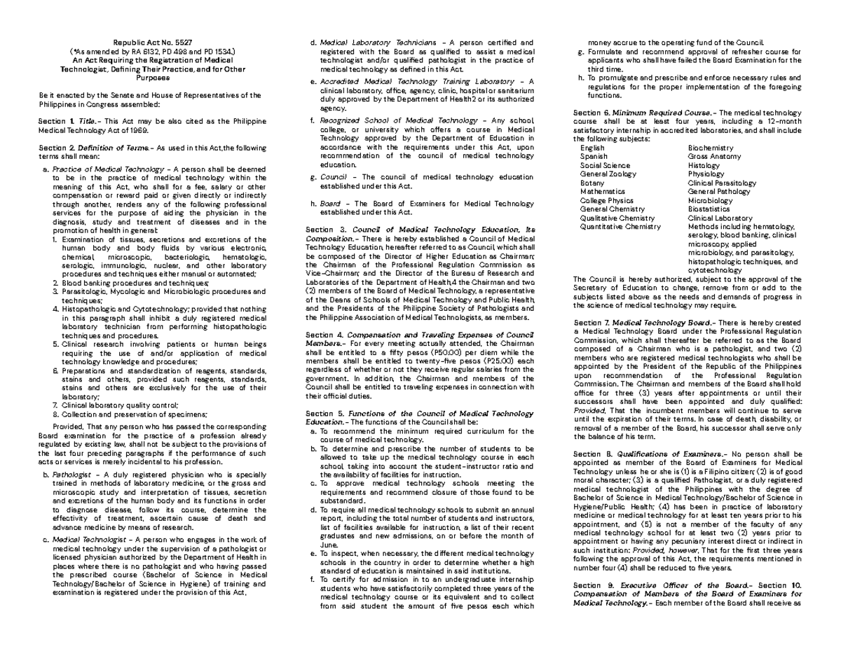Medical Technology Laws: RA 5527, RA 6132, PD 498 & PD 1534 Overview ...