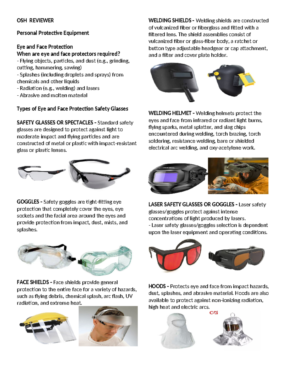 OSHA- Finals - Reviewer - OSH REVIEWER Personal Protective Equipment ...