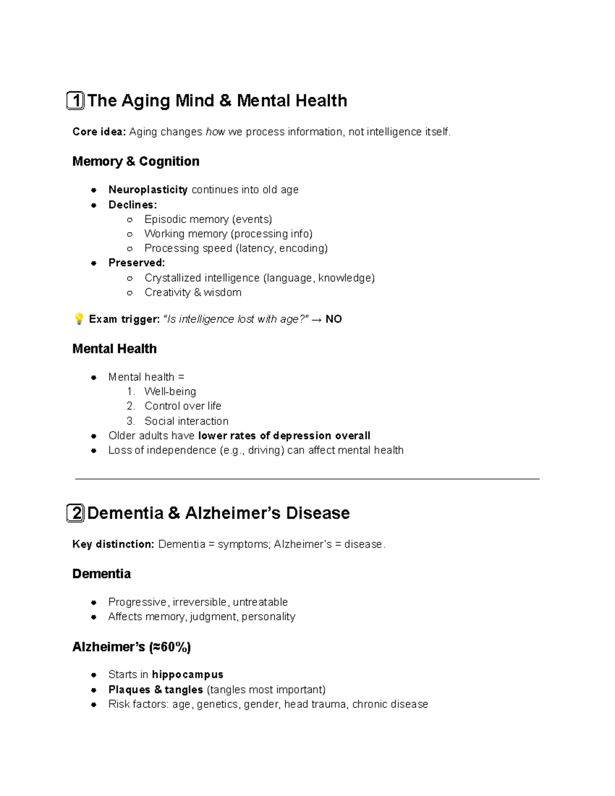 HLTHAGE2GG3 Final Exam Notes: Aging, Mental Health, and Dementia ...