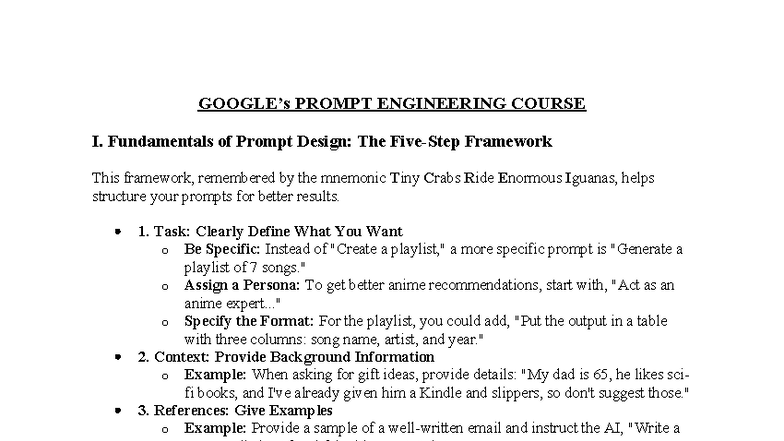 Google Prompt Engineering Course I: Fundamentals of Prompt Design - Studocu