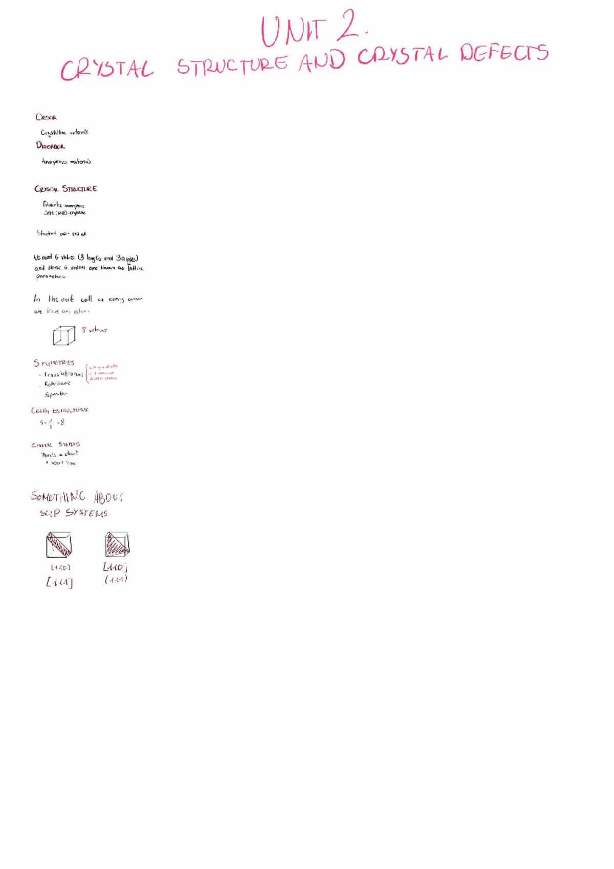 MATERIALS 110: Unit 2 - Crystal Structure & Defects Overview - Studocu