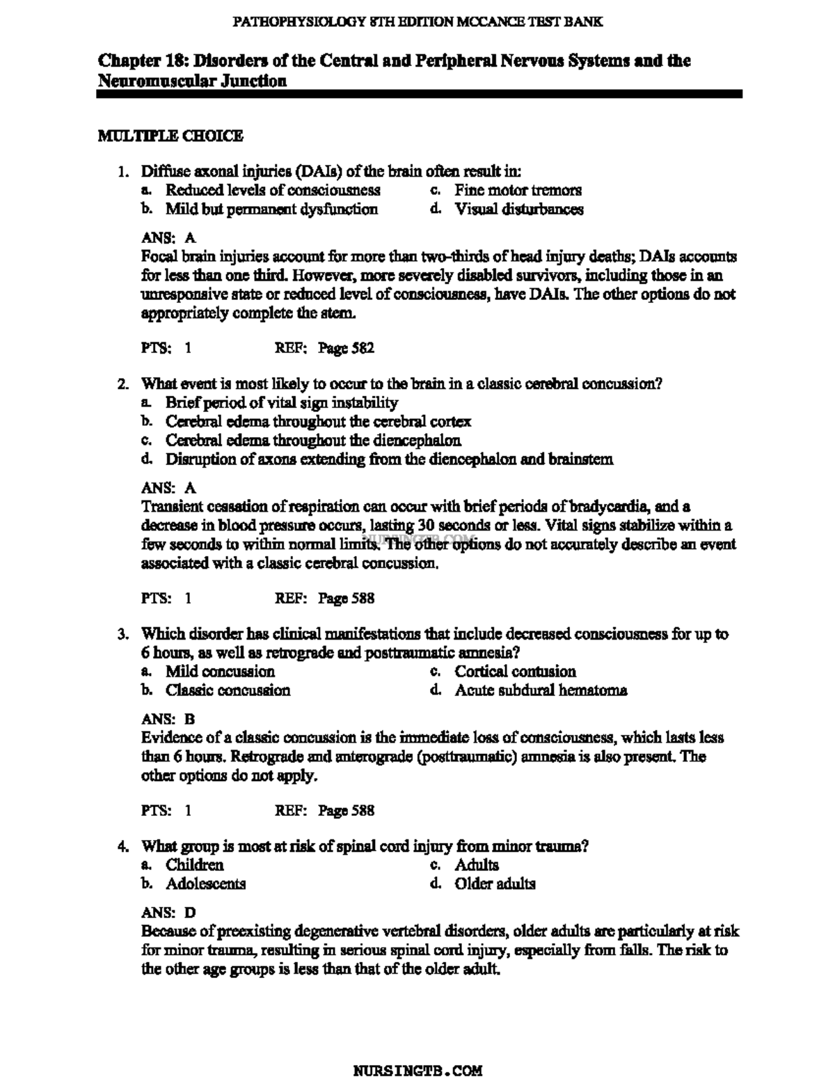TB Pathophysiology 8th Ed. McCance Test Bank - Ch 18: CNS Disorders ...