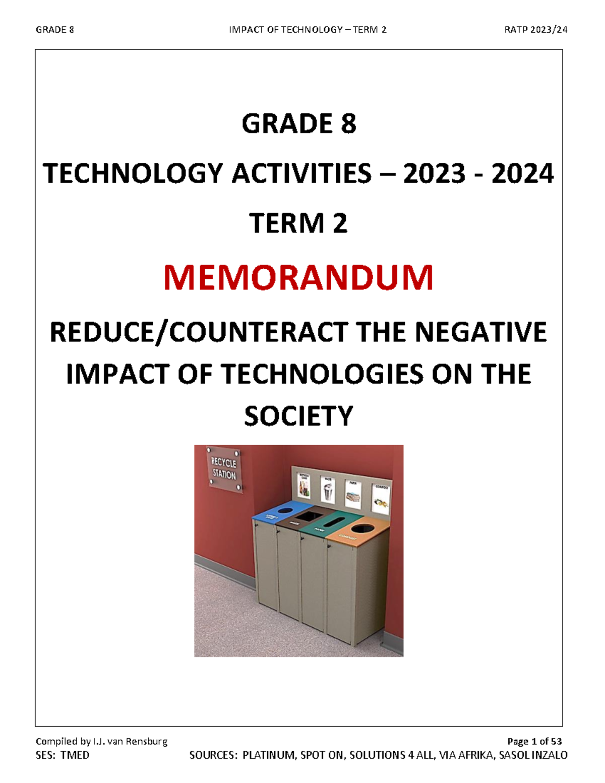 Grade 8 Technology Activities: Impacts of Tech on Society (T2 2023-2024 ...