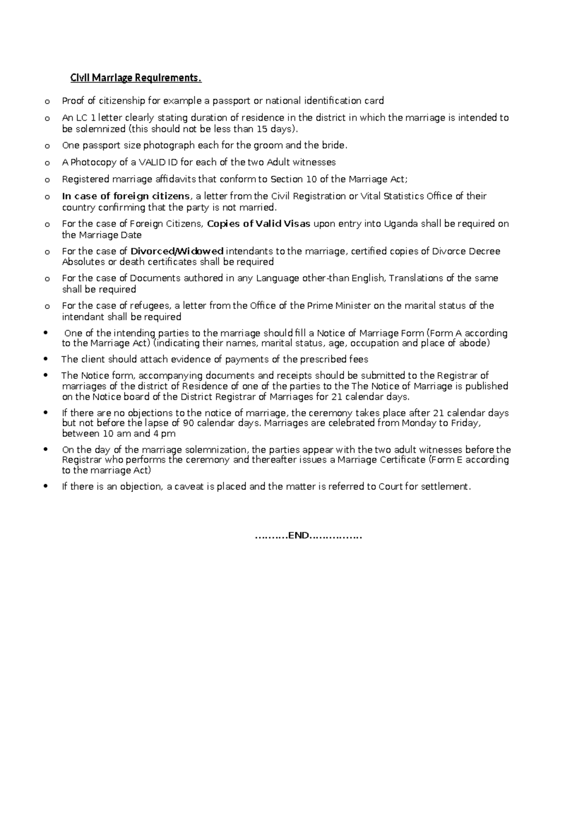 Civil Marriage Requirements: Essential Documents & Procedures - Studocu