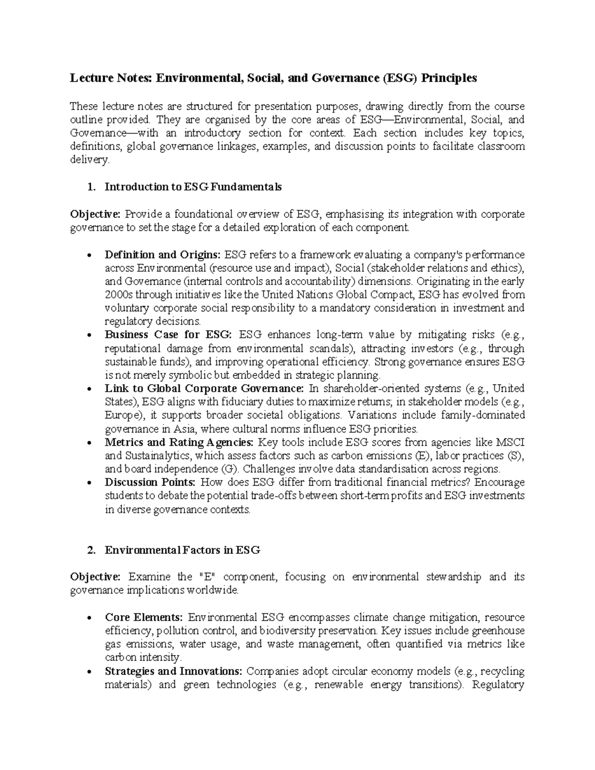 Lecture Notes: ESG Principles Overview - LEARN 101 - Studocu