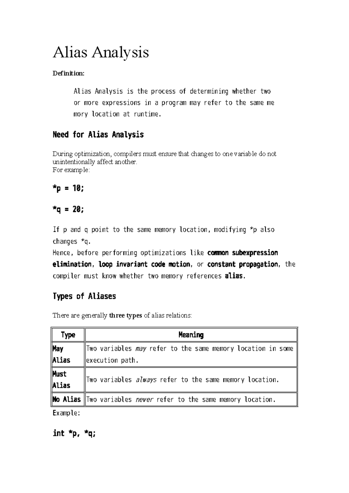 Advanced Compiler Design: Alias Analysis & Loop Optimization (Units 2-7 ...