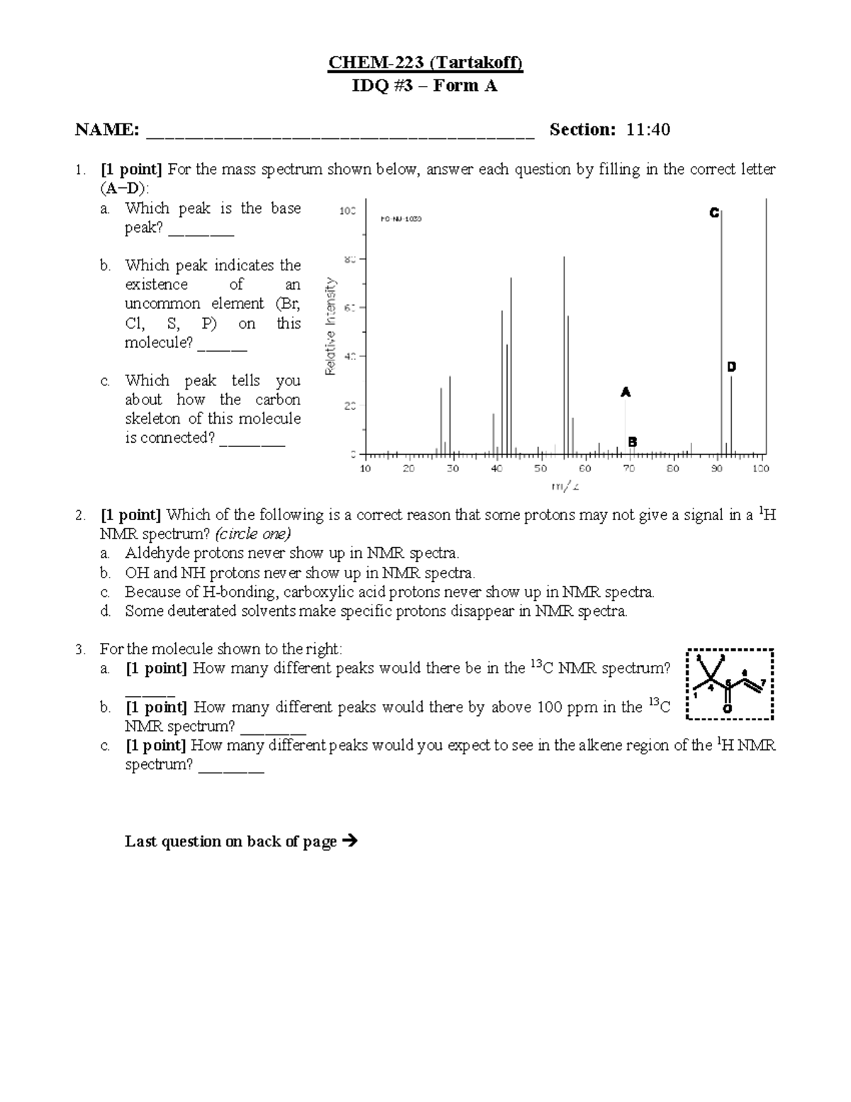CHEM-223 IDQ #3 – Form A Exam Questions & Answers - Studocu