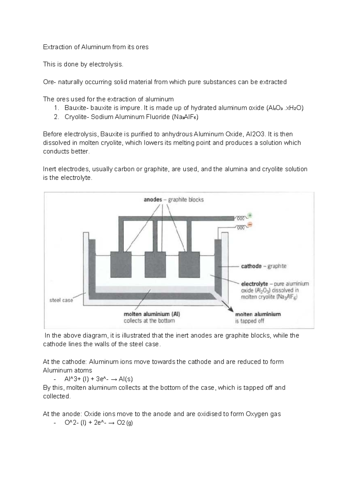 Chemistry Presentation: Extraction of Aluminum via Electrolysis - Studocu