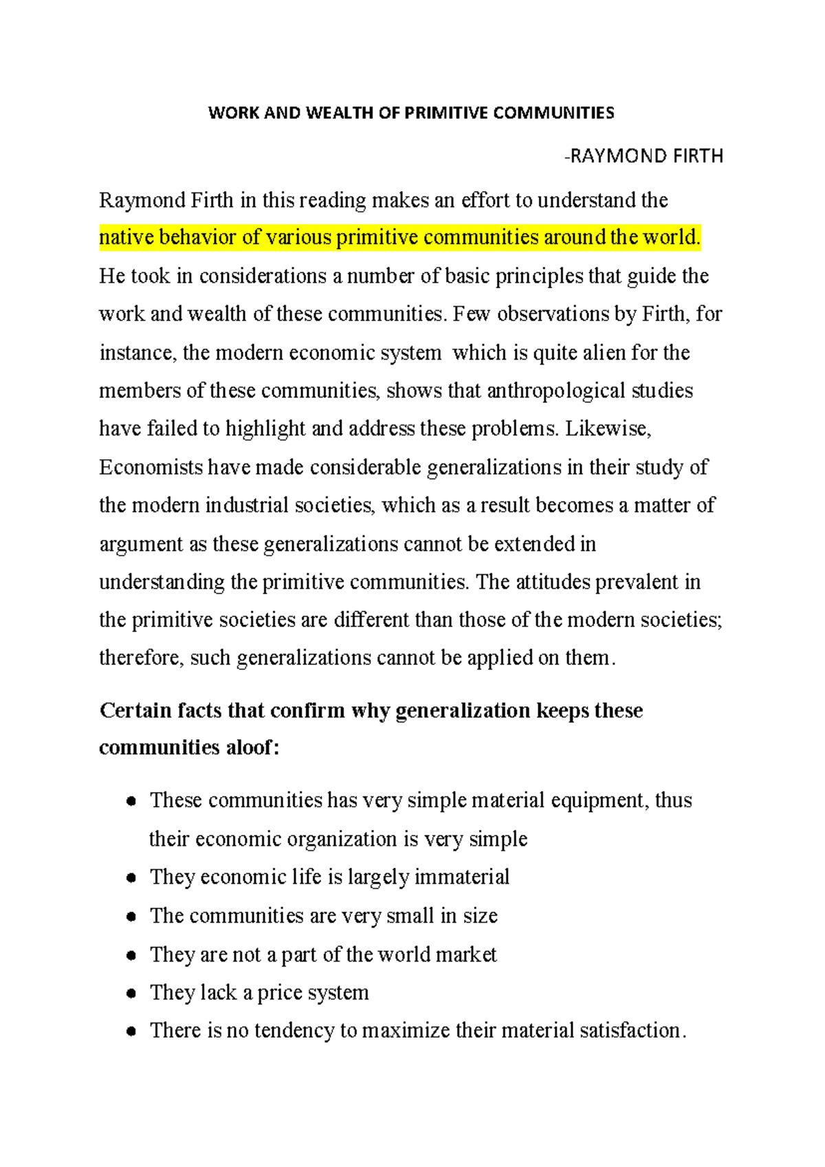 WORK AND Wealth OF Primitive Communities - WORK AND WEALTH OF PRIMITIVE ...