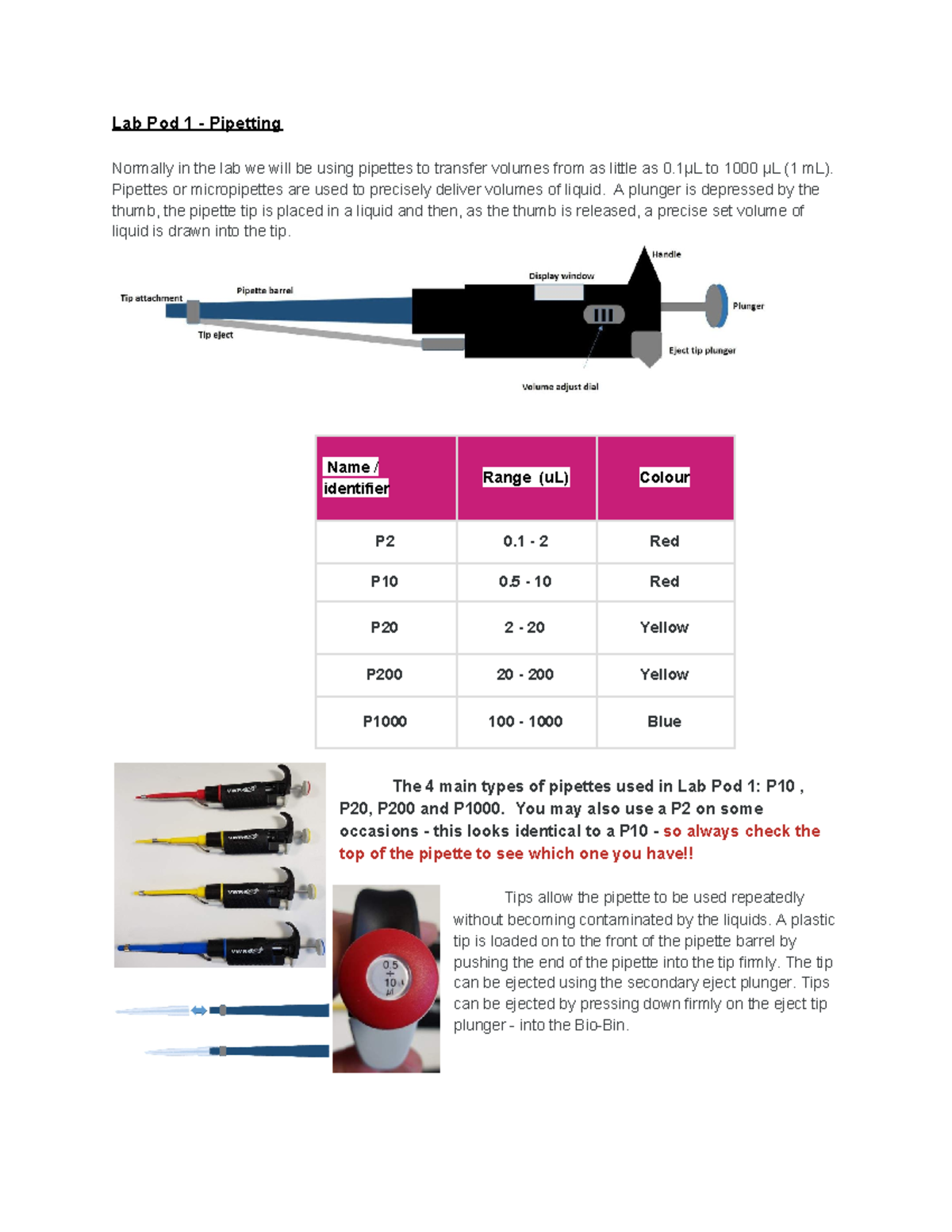 Lab Pod 1 - Pipetting Techniques and Protocols for Accuracy - Studocu