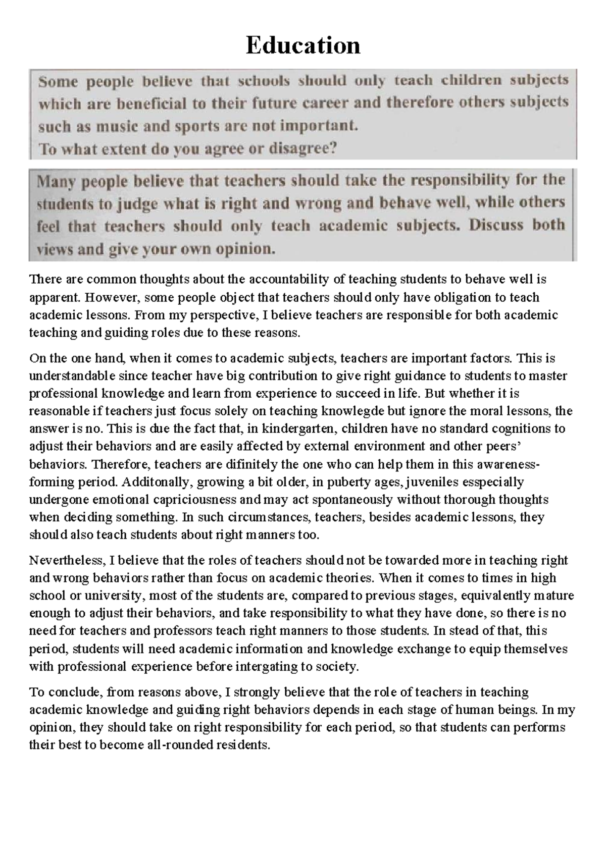 IELTS Writing Sample: Education, Society, and Behavior Analysis - Studocu