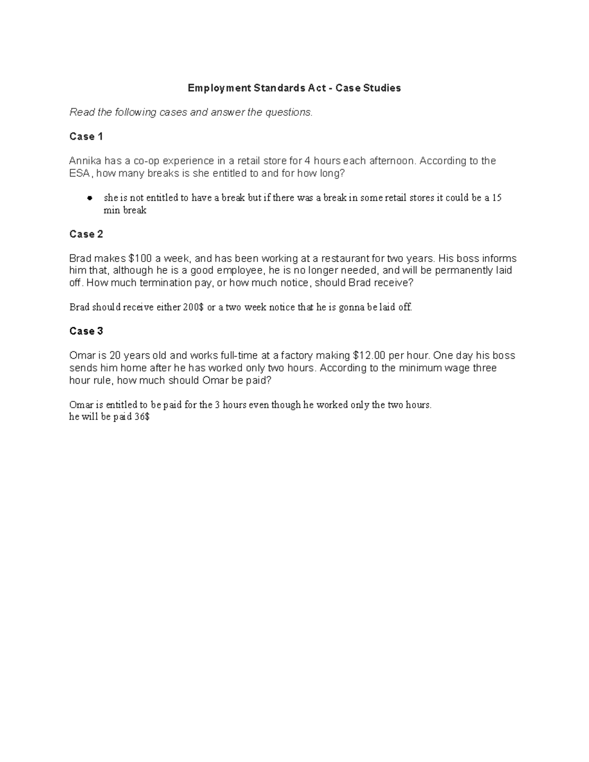 Unit 2 Activity 1 - ESA Case Studies & Questions Analysis - Studocu