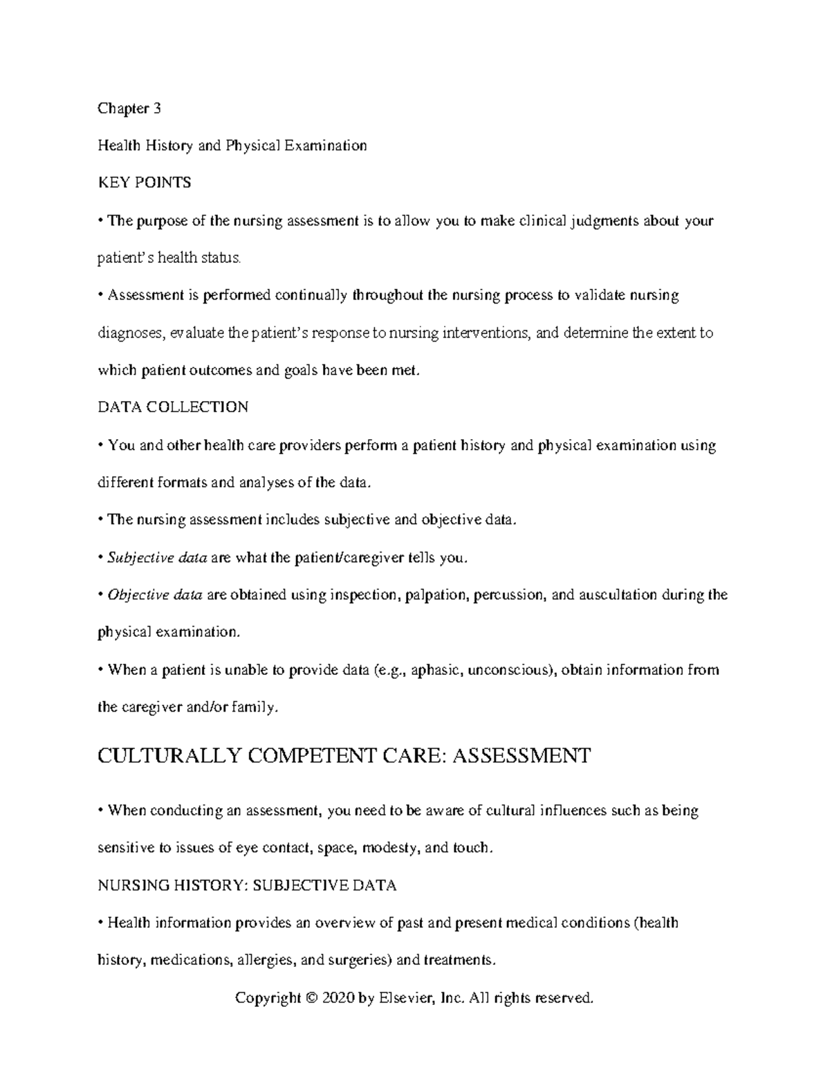 Chapter 003 - key points - Copyright © 2020 by Elsevier, Inc. All rights reserved. Chapter 3 ...